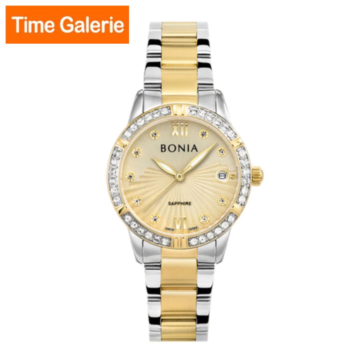 Bonia BNB10742-2127S Silver/Gold Stainless Steel Strap with Champagne Dial Analog Women Watch